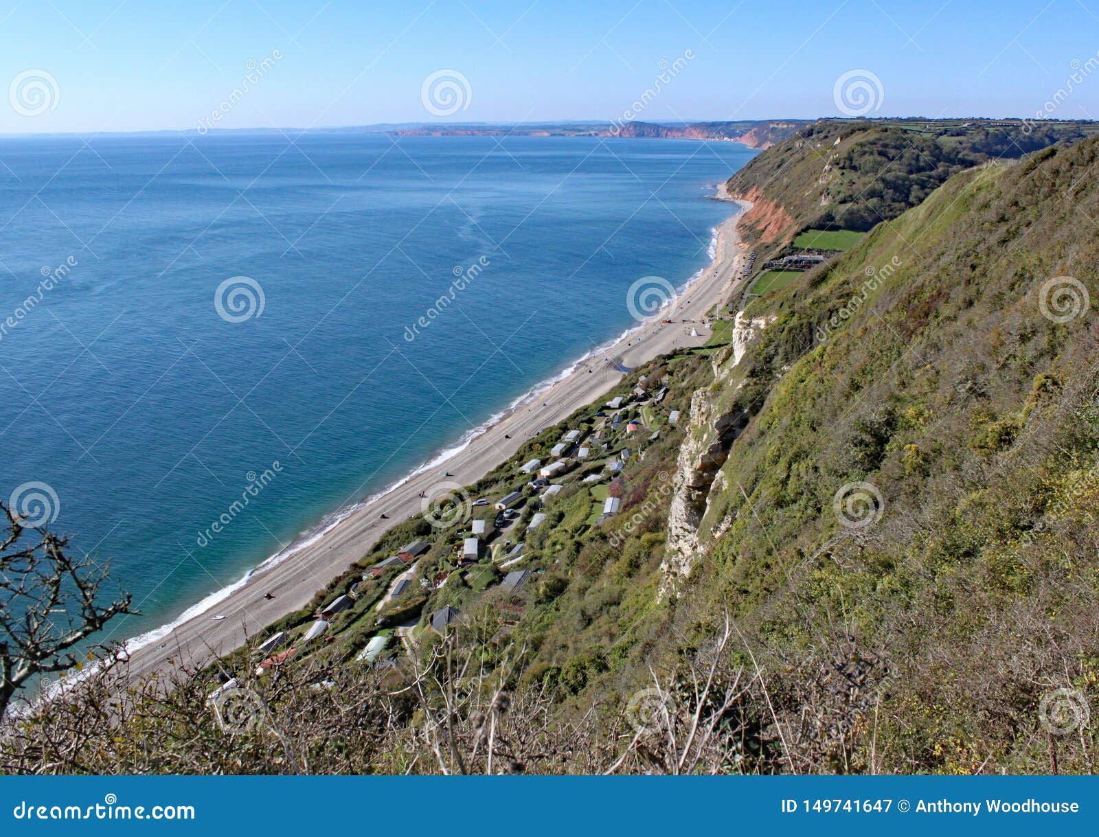 View of Branscombe Beach on the Cliff Walk from Beer in Devon, England ...