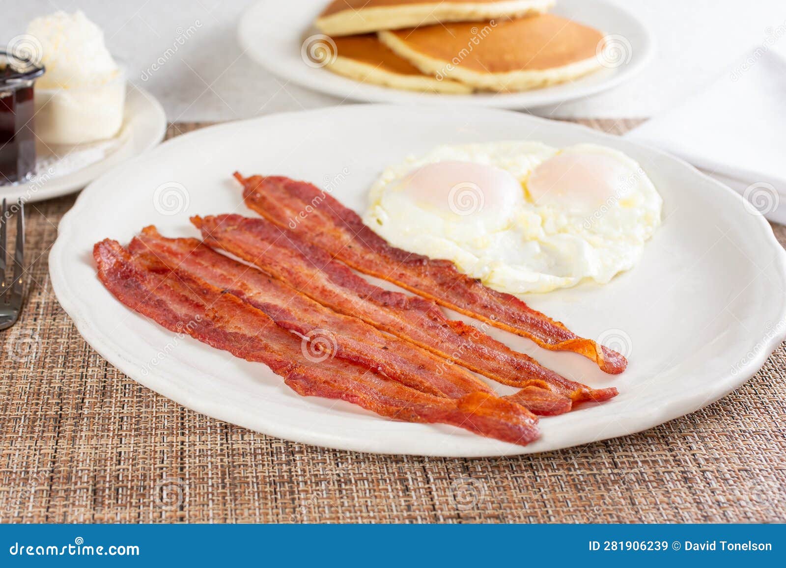 Breakfast Plate, Eggs, Bacon, Pancakes Stock Image - Image of pork ...
