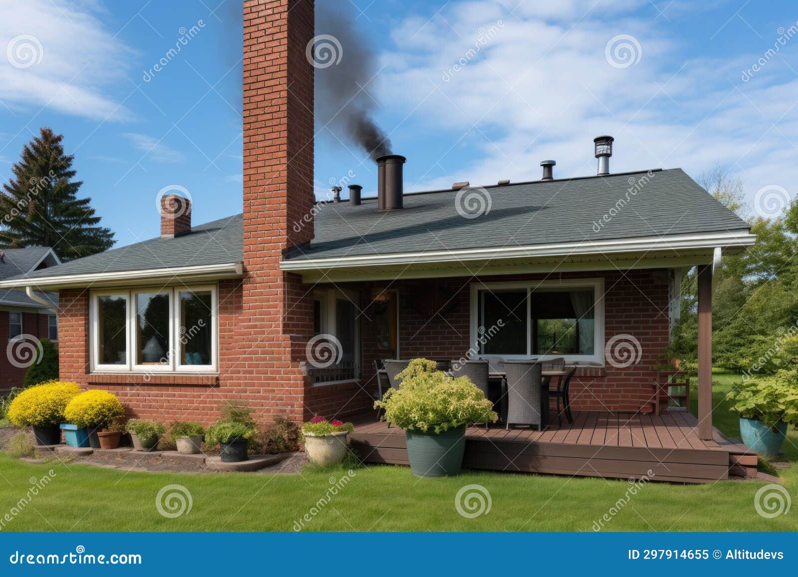 View of a Brick Chimney on a Raised Ranch Exterior Stock Image - Image ...