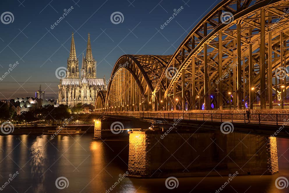 Cologne Bridge by Night Dome Stock Image - Image of europe, blue: 123968209