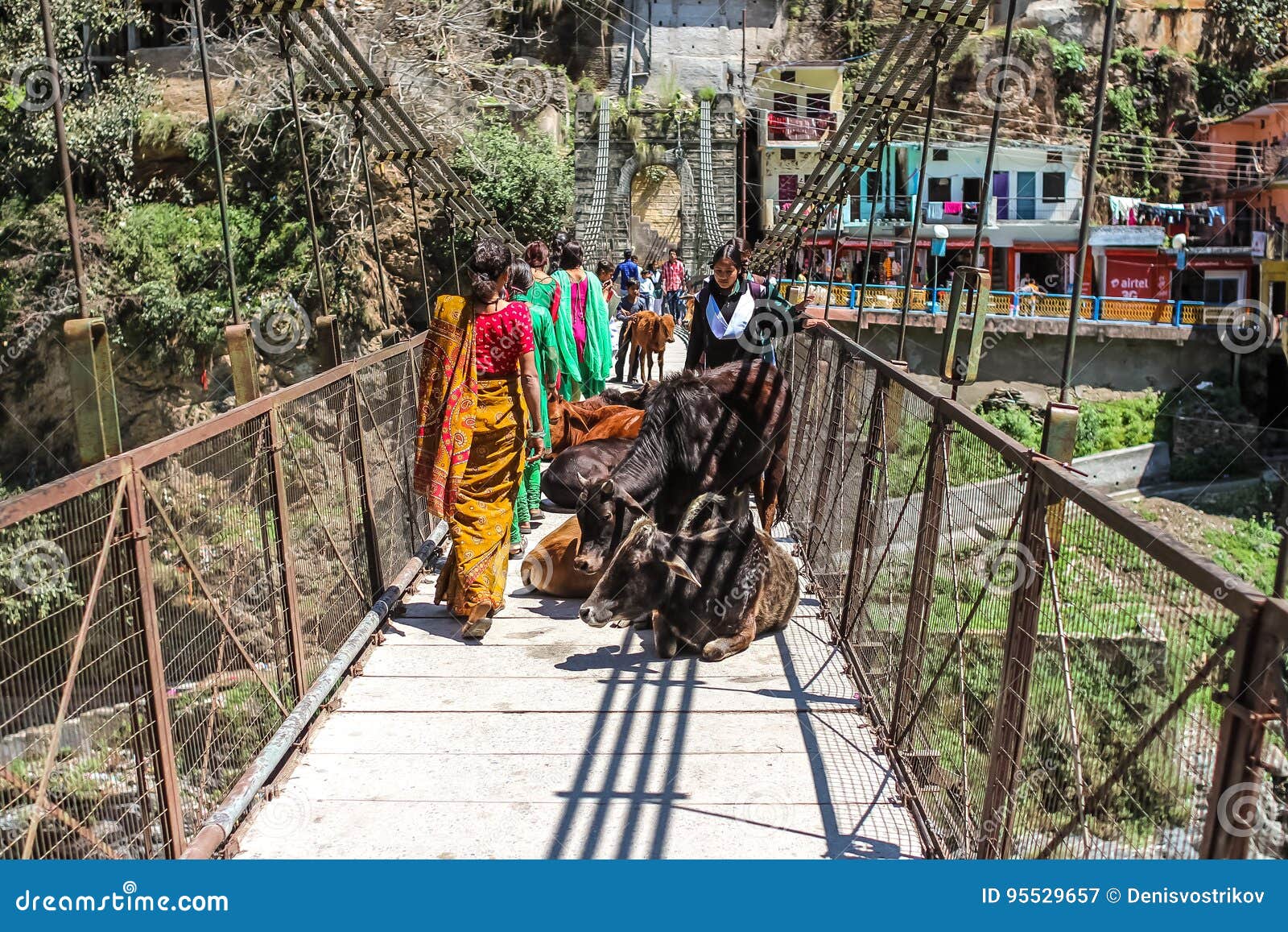 View of the Bridge Over Bhagirathi River Editorial Photography - Image of background, devprayag ...