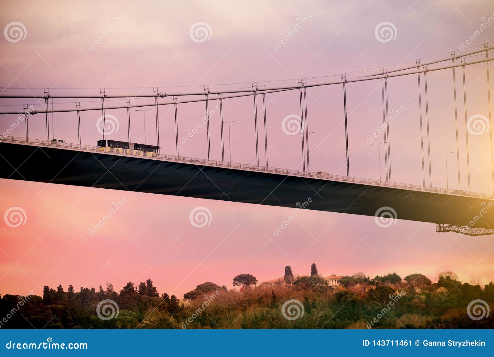 View of the Bridge Over the Bosphorus Close-up and the Shore of the ...
