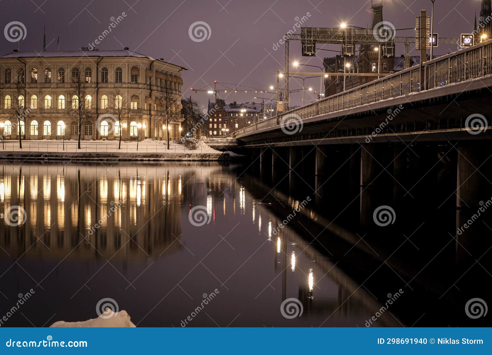 View of Bridge Over River at Night Stock Photo - Image of area, light ...