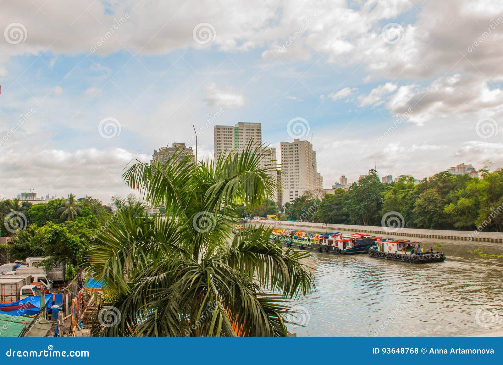 The View from the Bridge Over the River and Skyscrapers. Manila ...