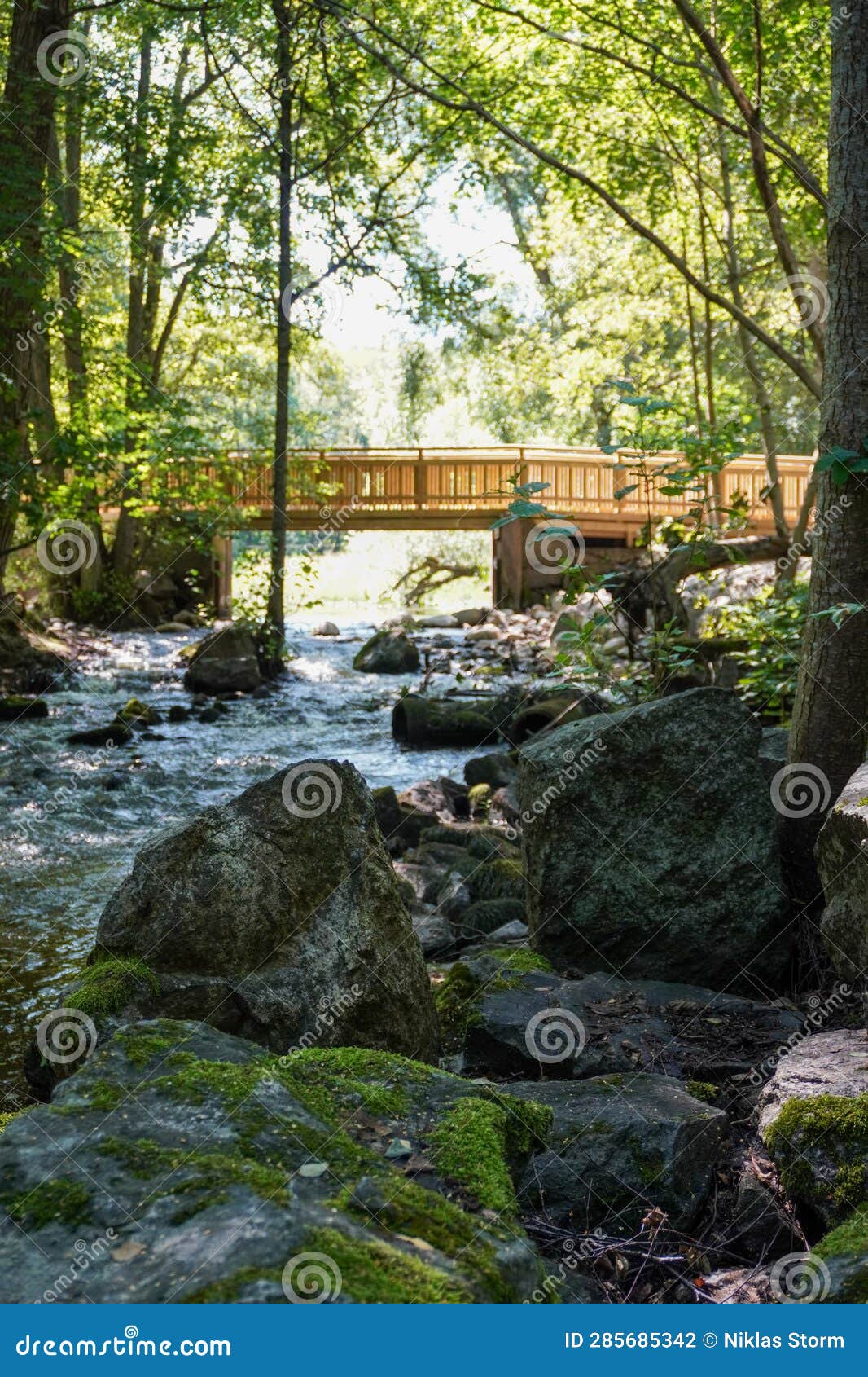 View of a Bridge Over a Stream Stock Photo - Image of scenery, land ...