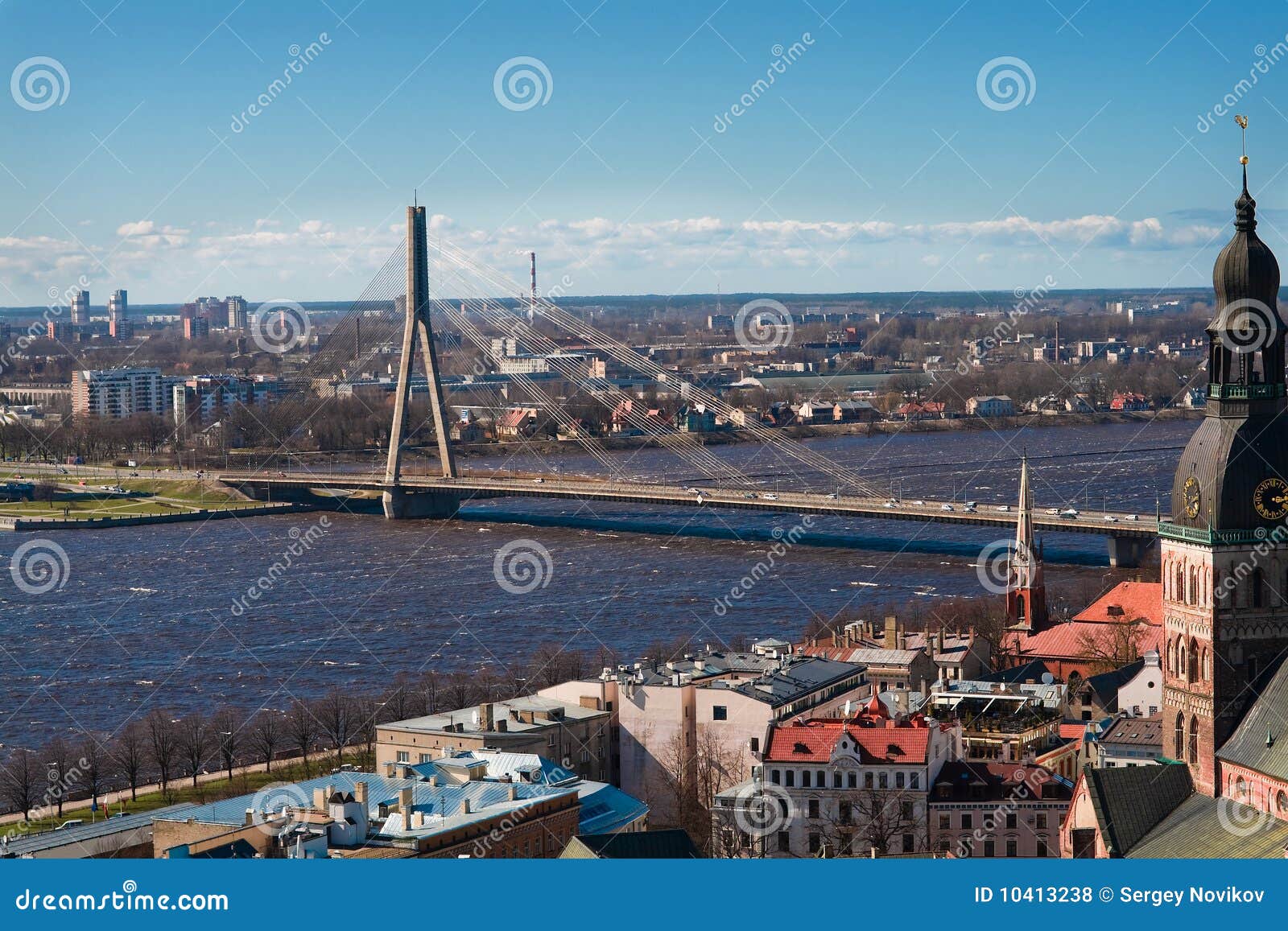 View on a bridge in Riga stock photo. Image of church - 10413238