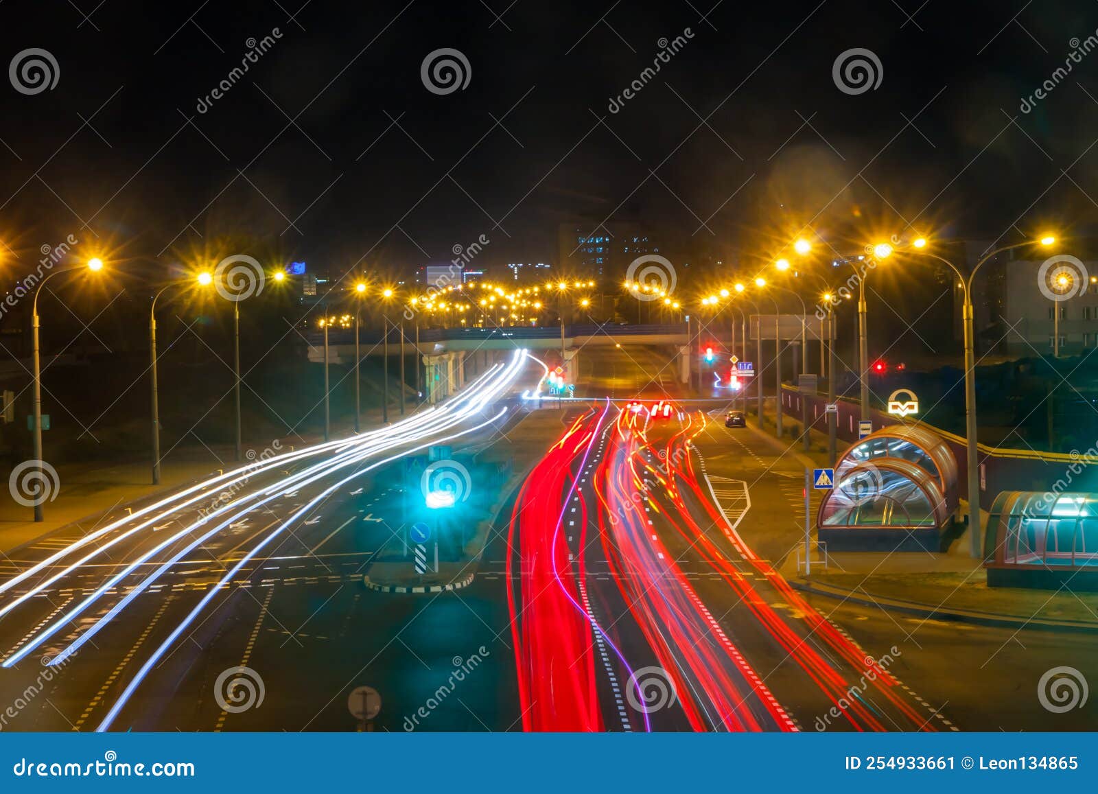 View from the Bridge To the Night Highway Stock Image - Image of ...