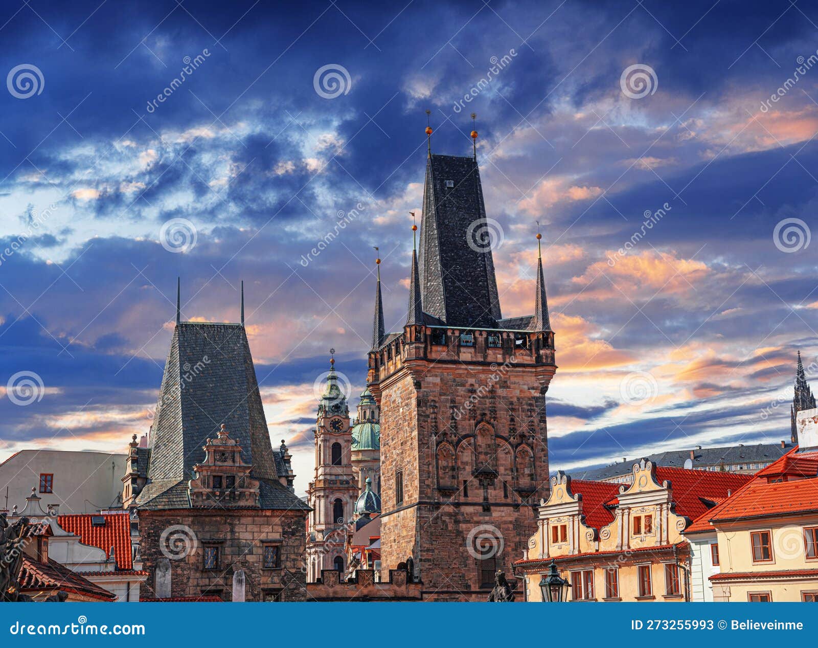 A View of the Bridge Tower at the End of the Charles Bridge on the Side ...