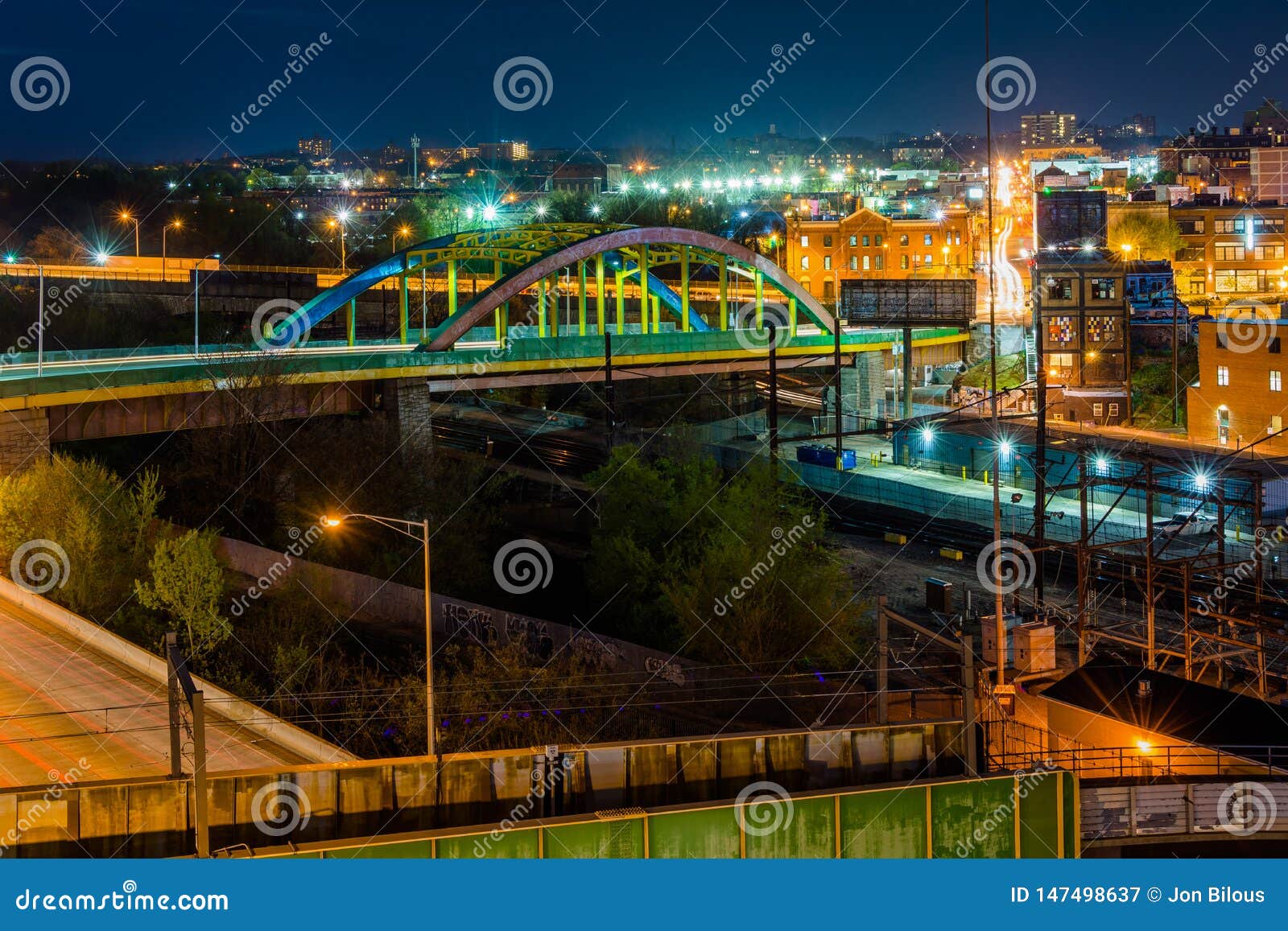 View of Bridges at Night in Midtown Baltimore, Maryland Stock Image ...