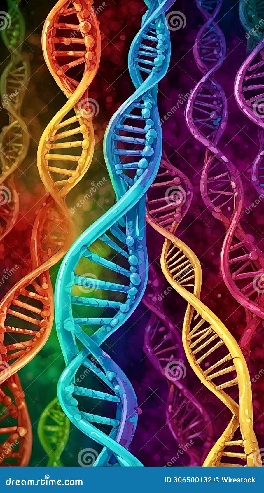 A View of Brightly Colored DNA Strands in Vertical Format. AI Generated ...