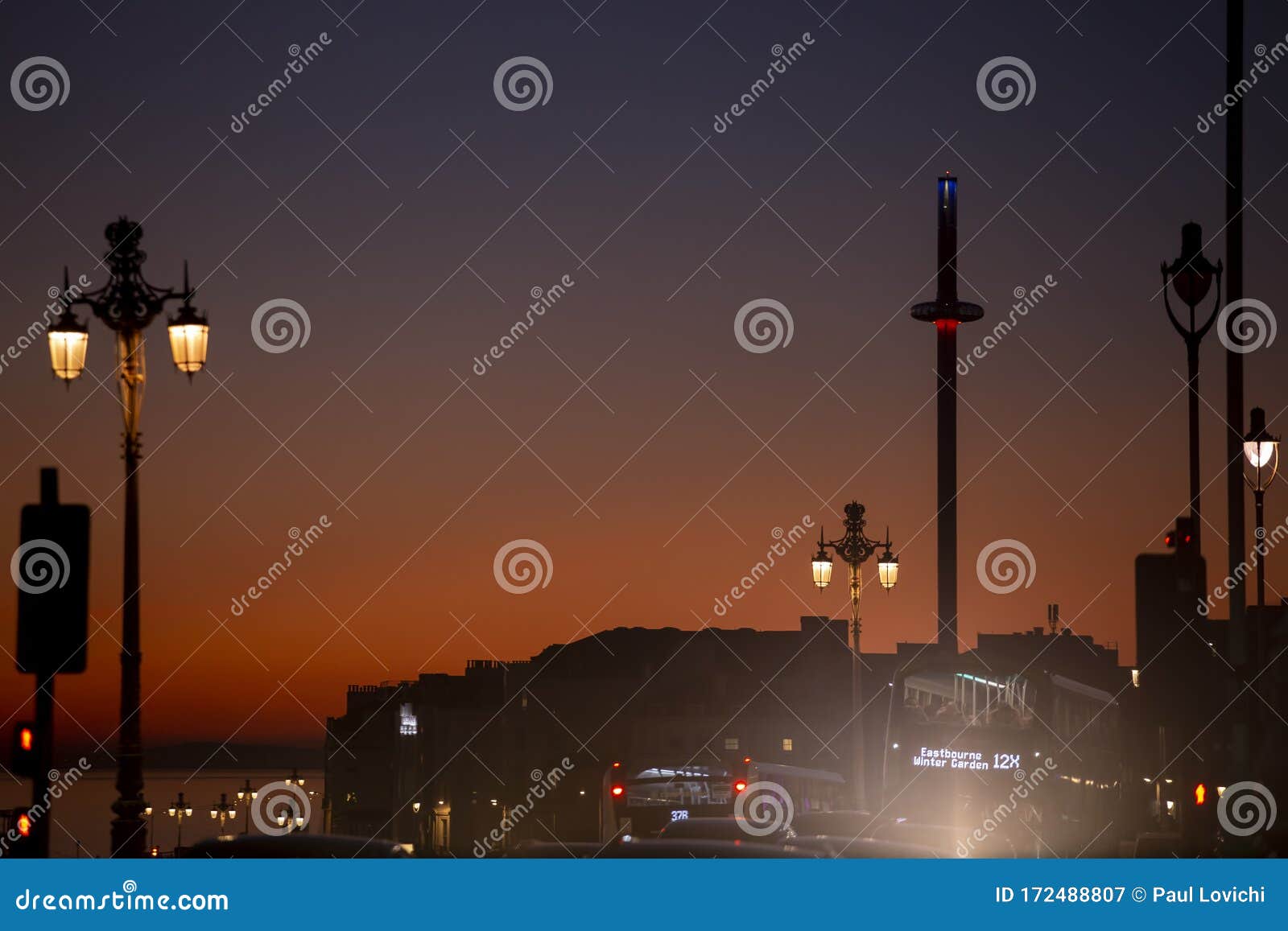 View of Brighton at Night with Sunset Editorial Photography - Image of ...