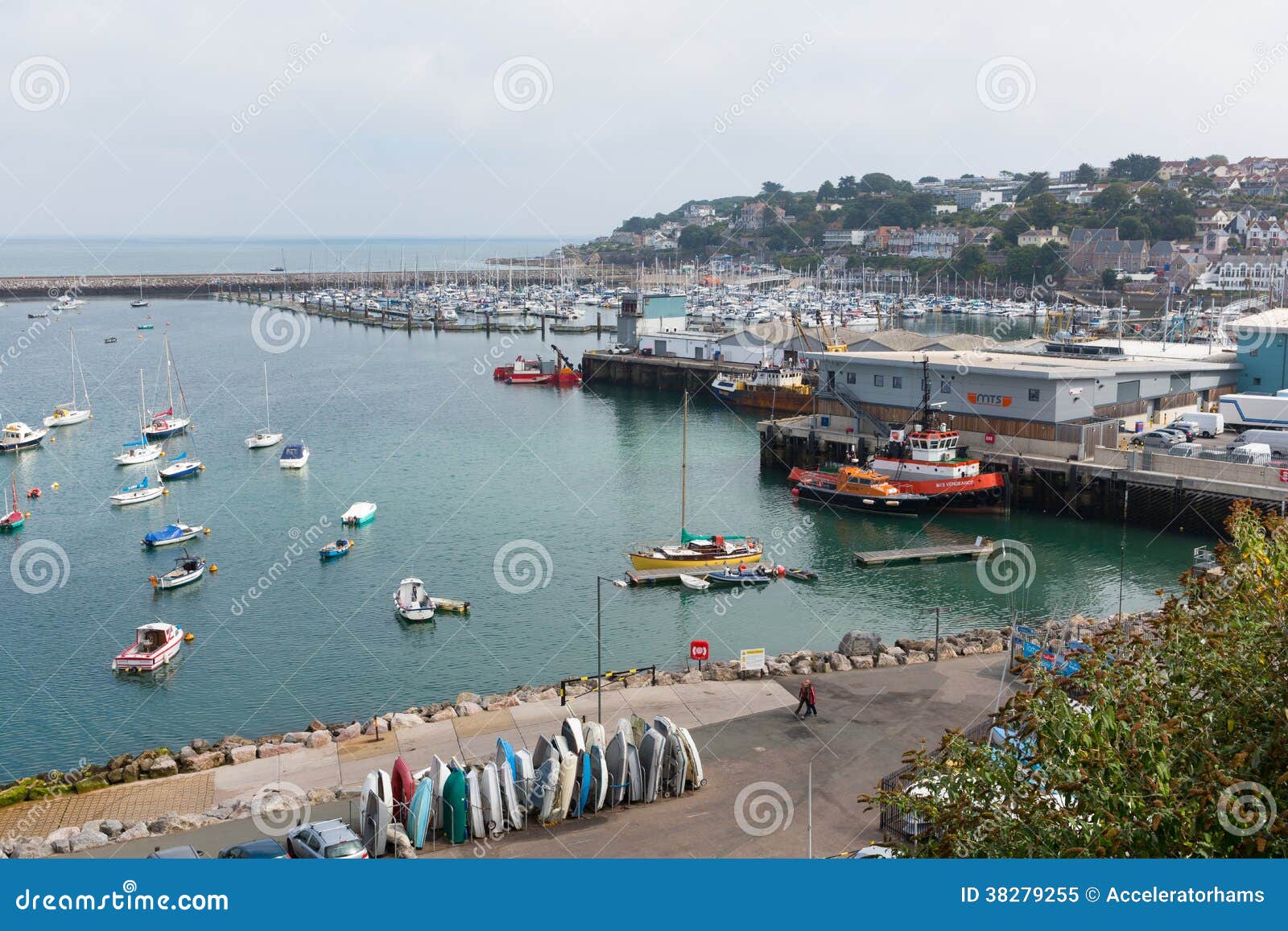 View of Brixham Harbour and Marina Devon England UK during the Heatwave ...