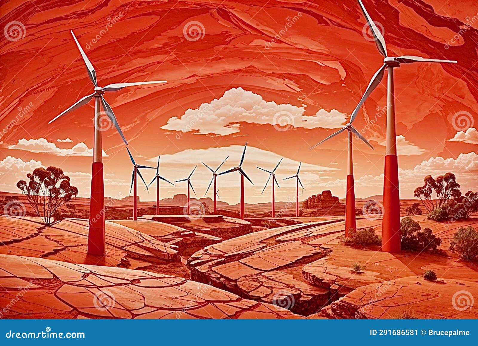 Broken Wind Turbines in a Desolate Environment. AI Generated Stock ...