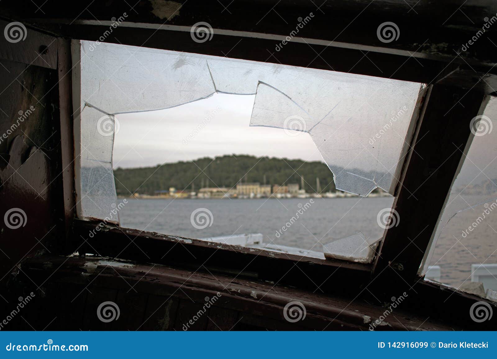 View through a Broken Window Stock Image - Image of frame, landscape ...