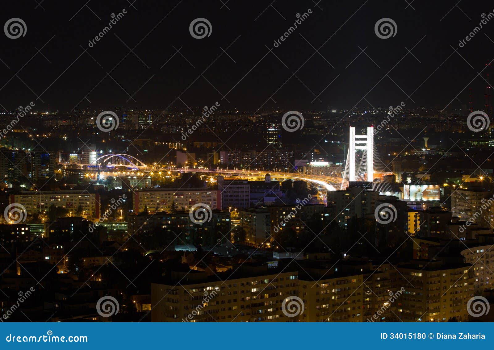 View of Bucharest by night editorial image. Image of color - 34015180