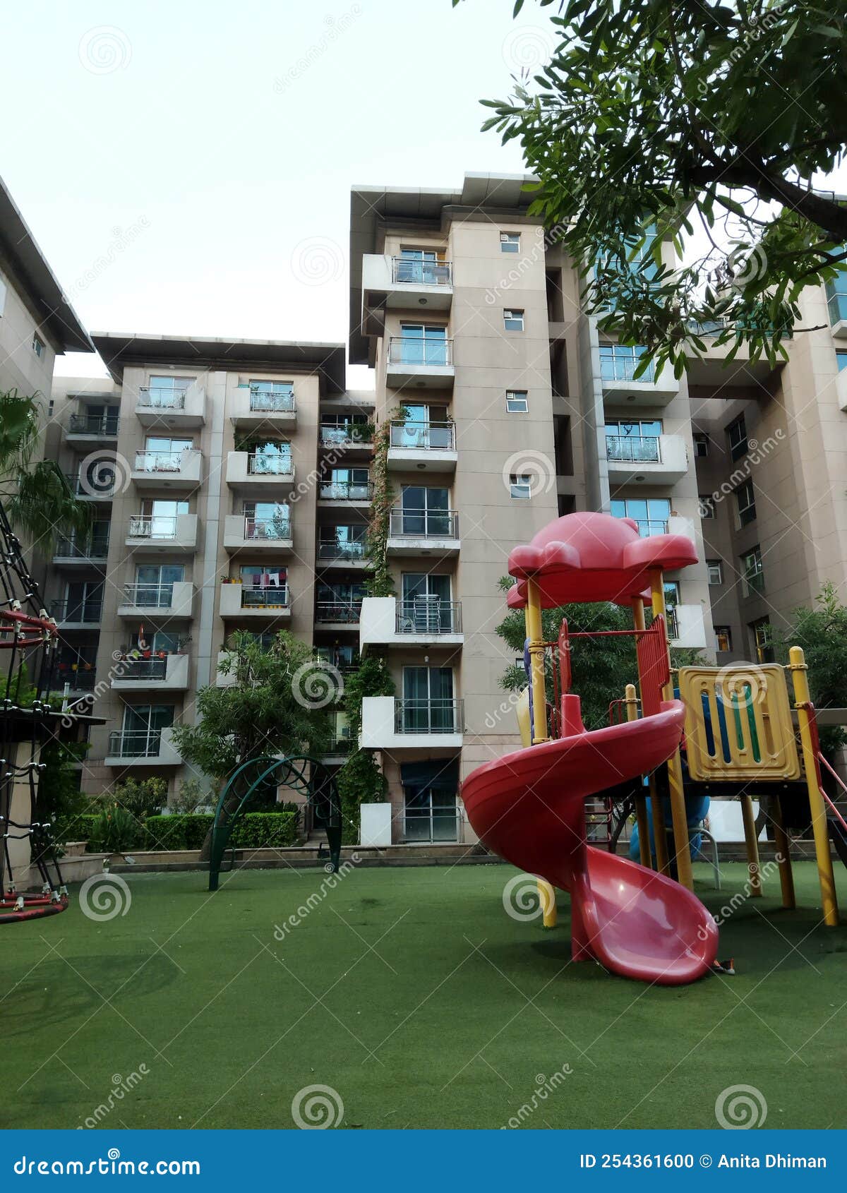 View of Building with Children Playground Stock Photo - Image of ...