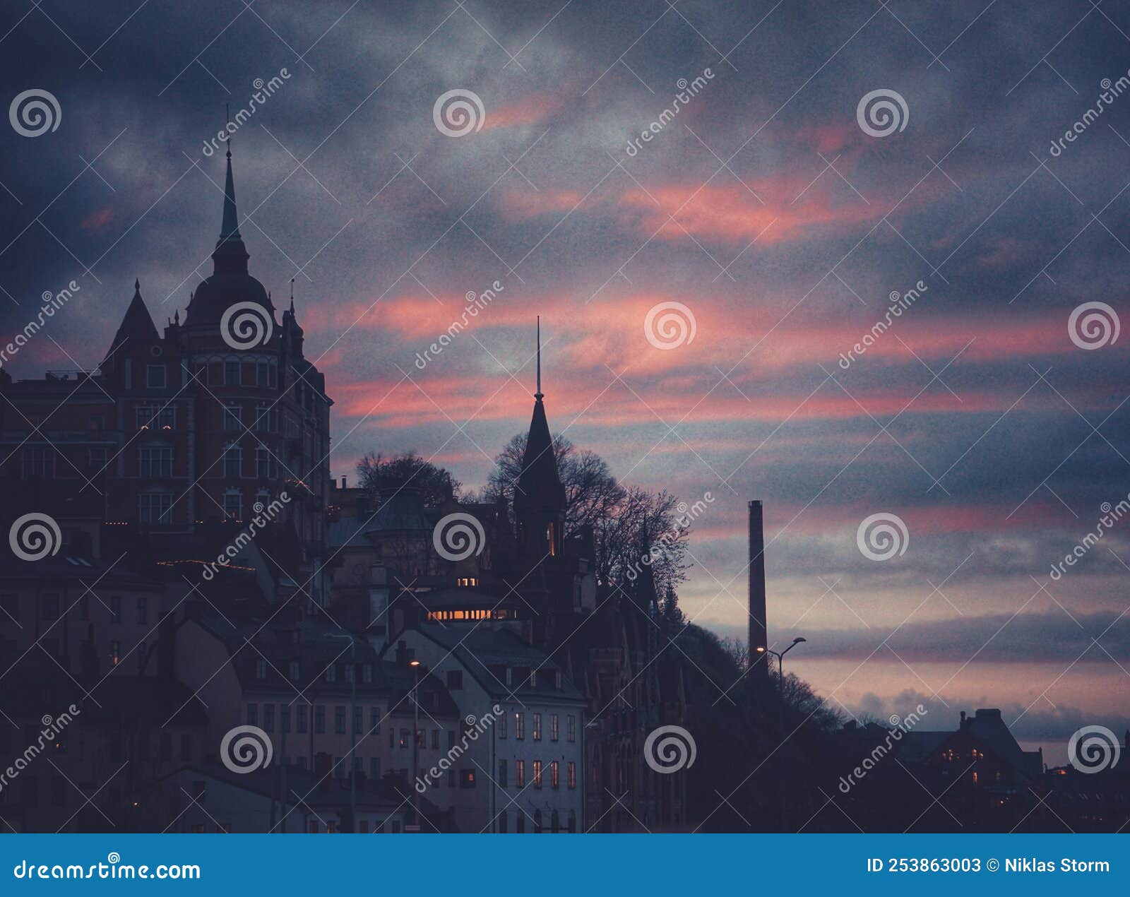 View of Buildings in City at Night Stock Image - Image of night, view ...