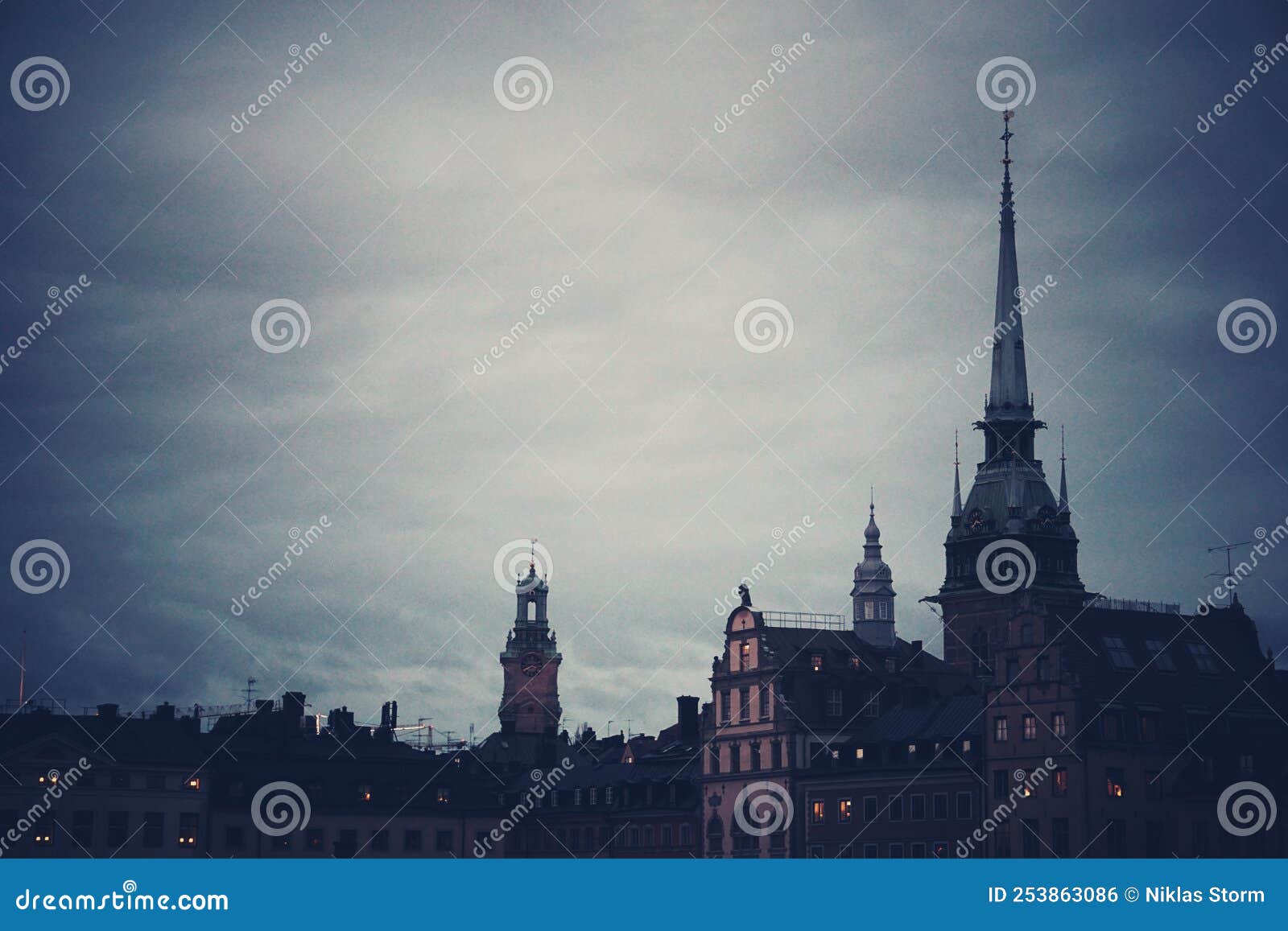 View of Buildings in City at Night Stock Photo - Image of reflection ...