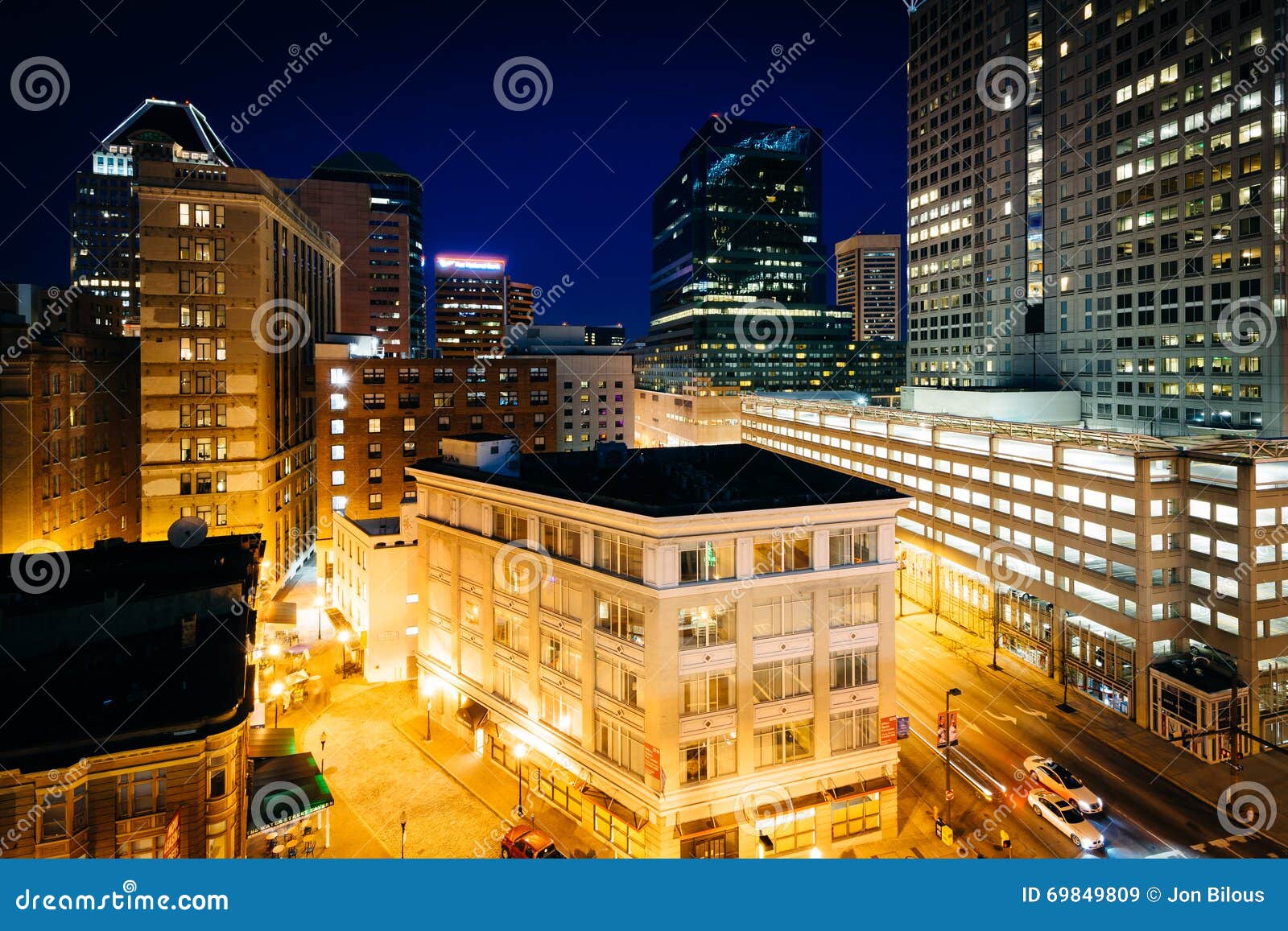 View of Buildings in Downtown at Night, in Baltimore, Maryland ...