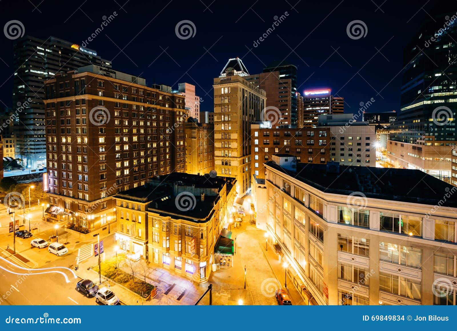 View of Buildings in Downtown at Night, in Baltimore, Maryland ...
