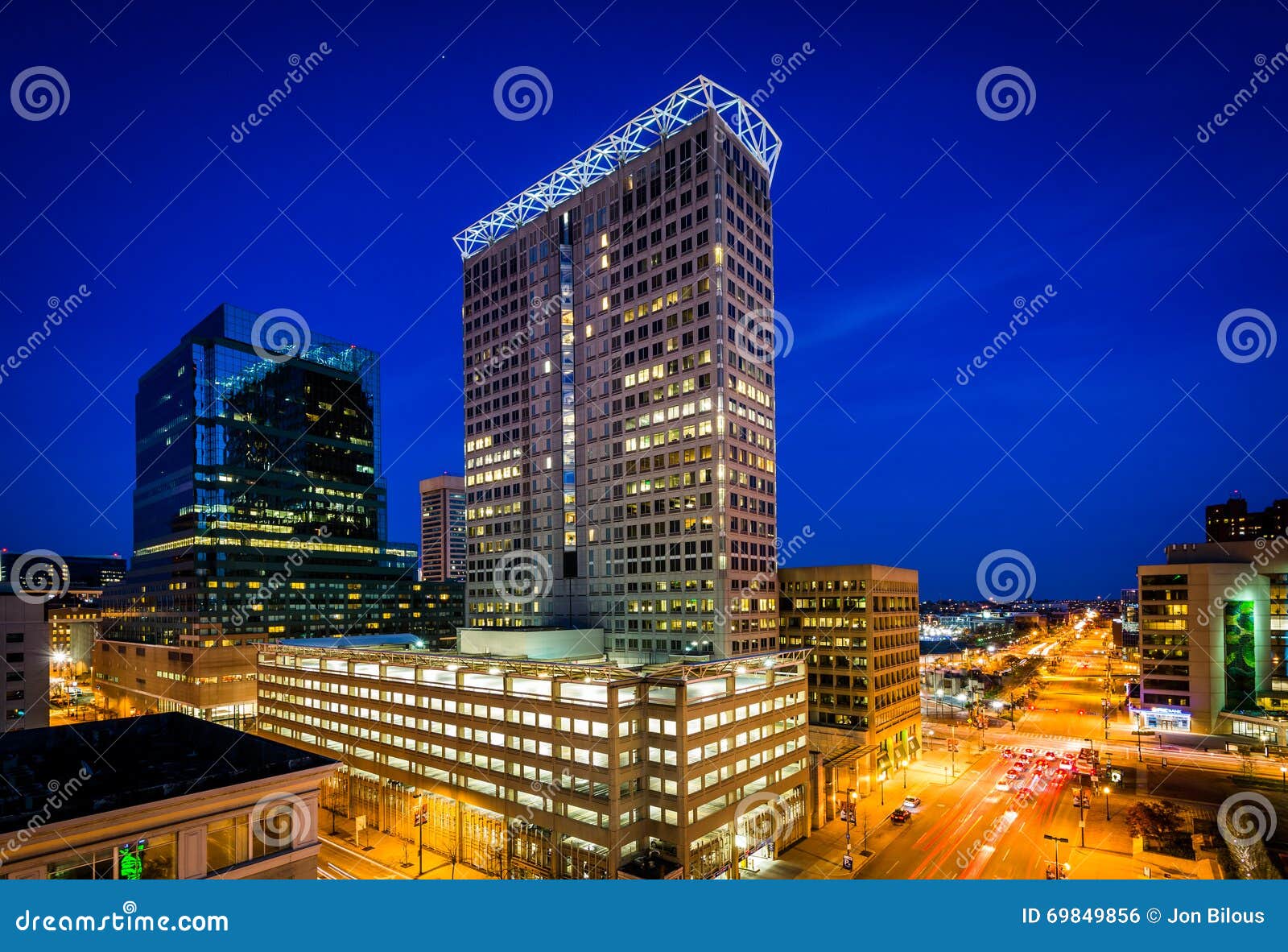View of Buildings in Downtown at Night, in Baltimore, Maryland ...