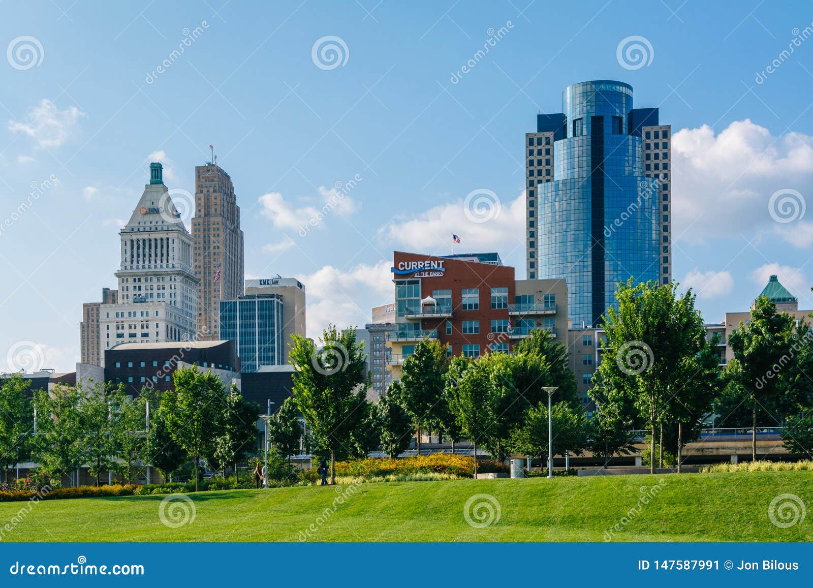 View of Buildings in Downtown from Smale Riverfront Park, in Cincinnati ...