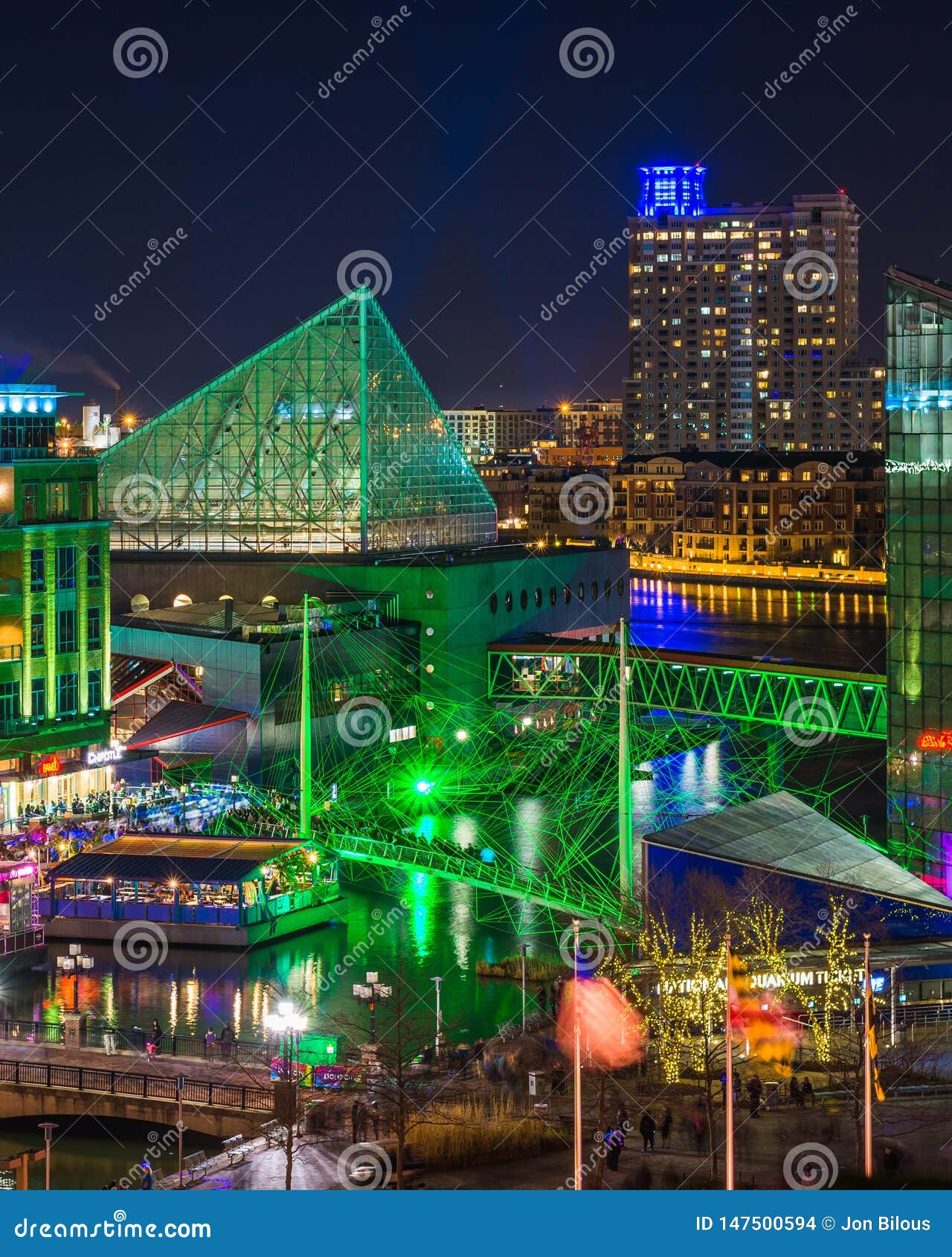 View of Buildings at the Inner Harbor at Night, in Baltimore, Maryland ...
