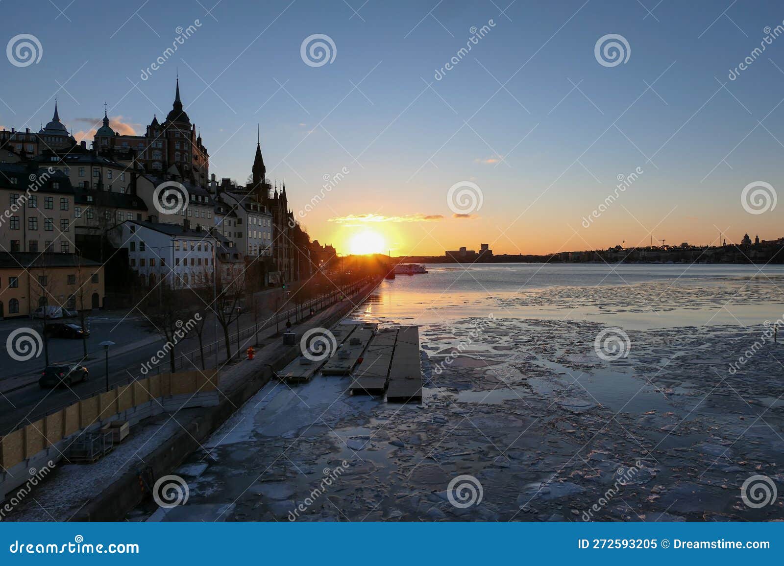 View of Buildings at Waterfront during the Sunset Stock Image - Image ...