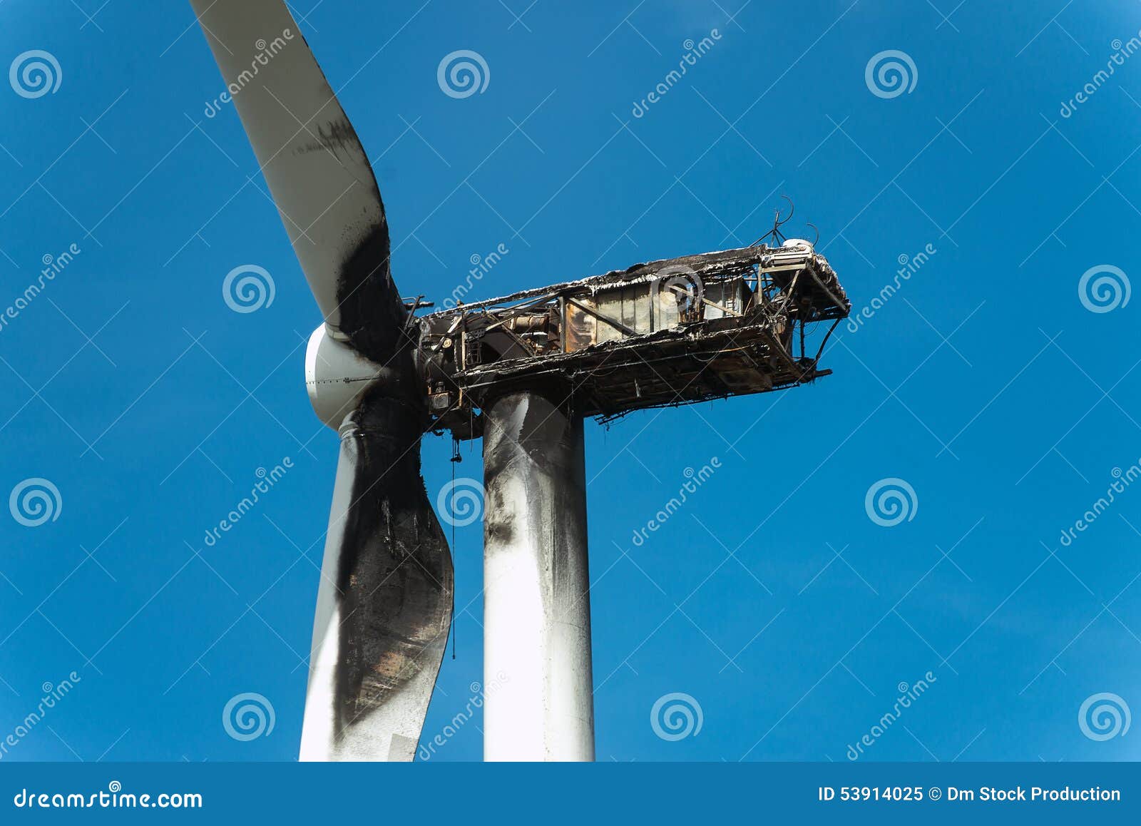 View of Burned Wind Turbine. Stock Image - Image of blue, burn: 53914025