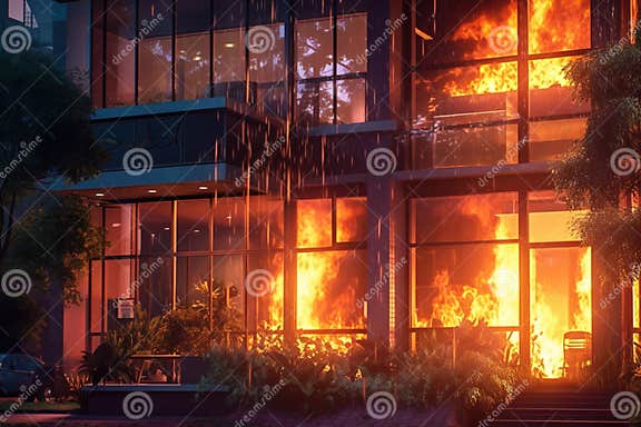 Burning Office Building Created with Generative AI Technology Stock ...