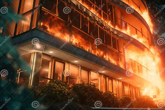Burning Office Building Created with Generative AI Technology Stock ...
