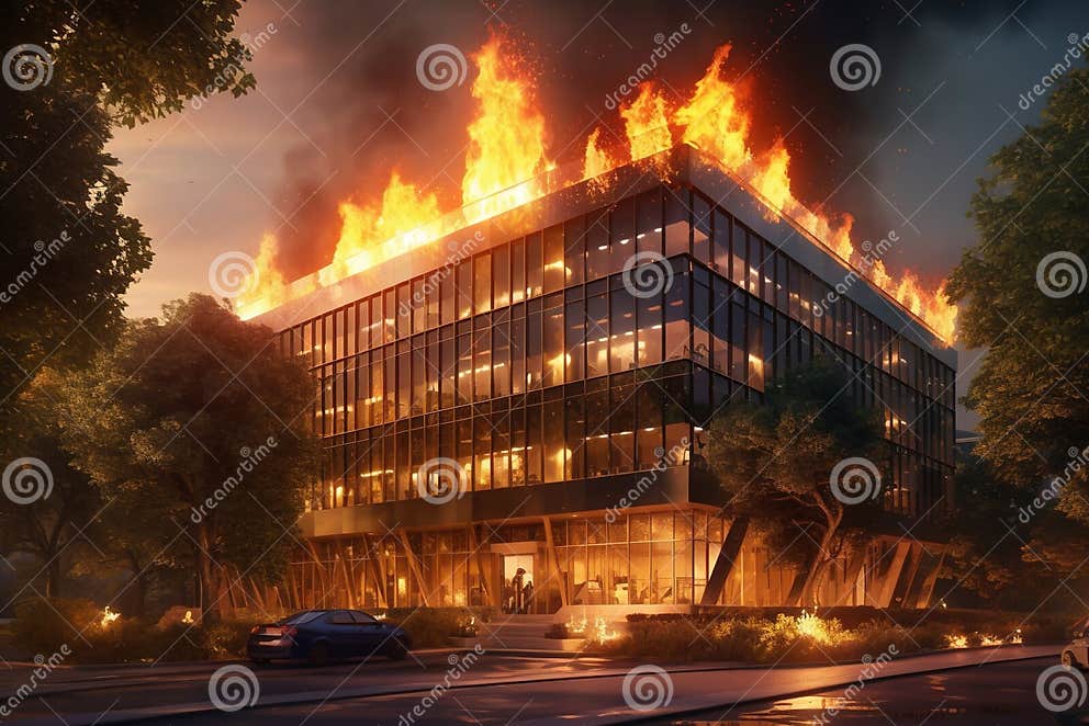 Burning Office Building Created with Generative AI Technology Stock ...