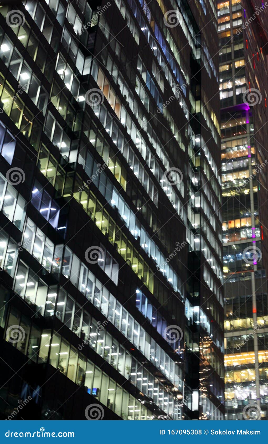 View of the Burning Windows of the Modern Office Building at Night. the ...