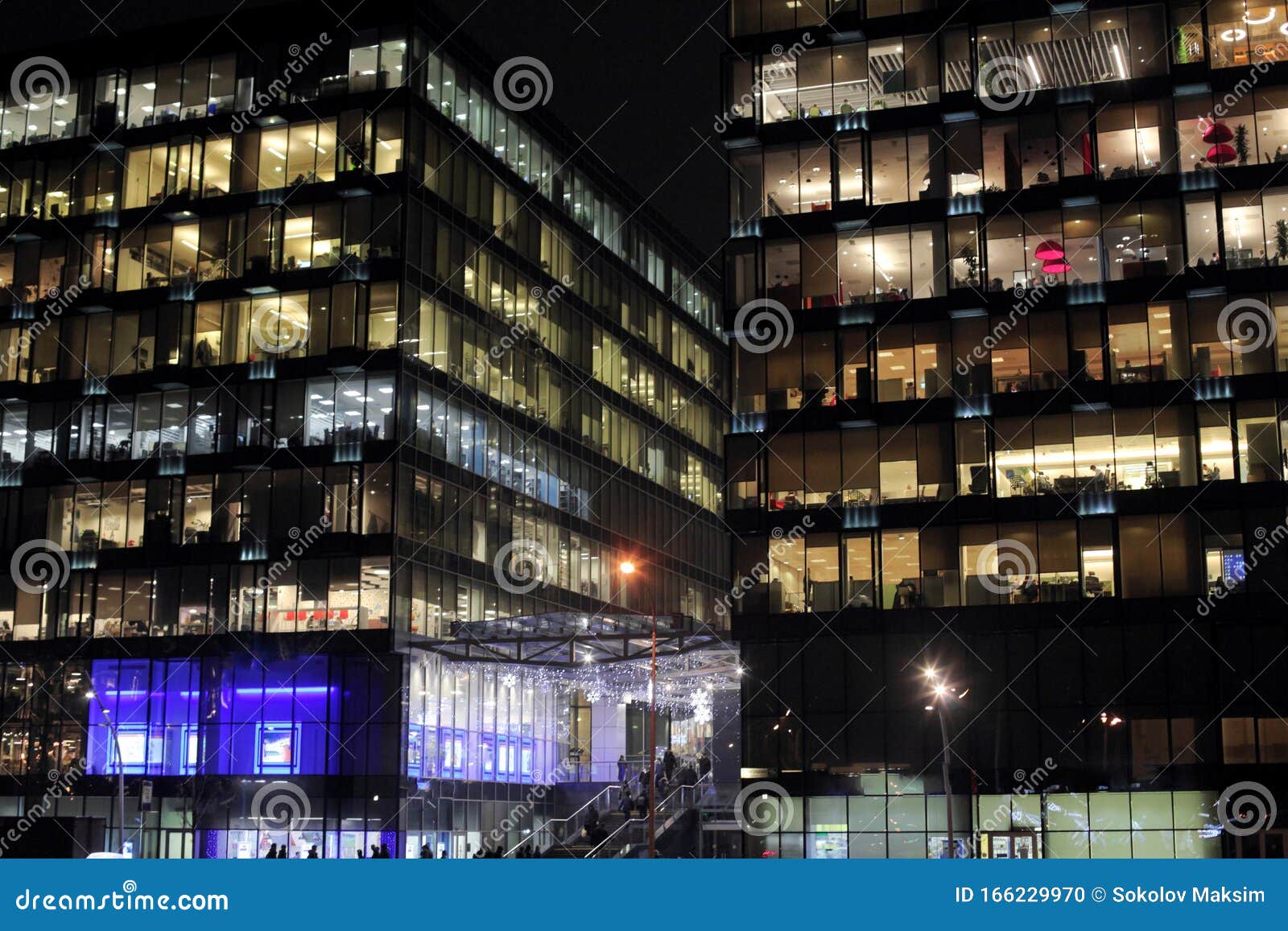 View of the Burning Windows of the Office Building at Night. the Work ...