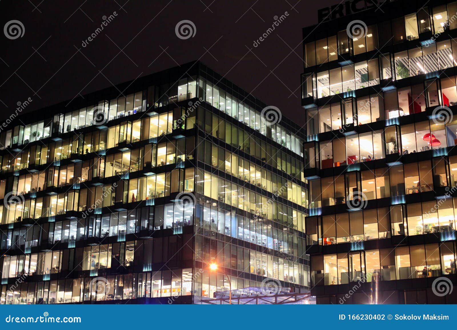 View of the Burning Windows of the Office Building at Night. the Work ...