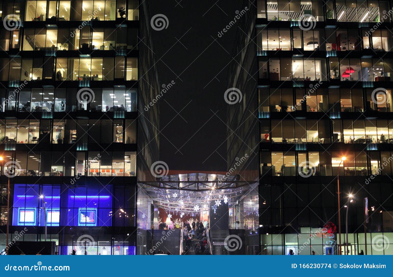 View of the Burning Windows of the Office Building at Night. the Work ...