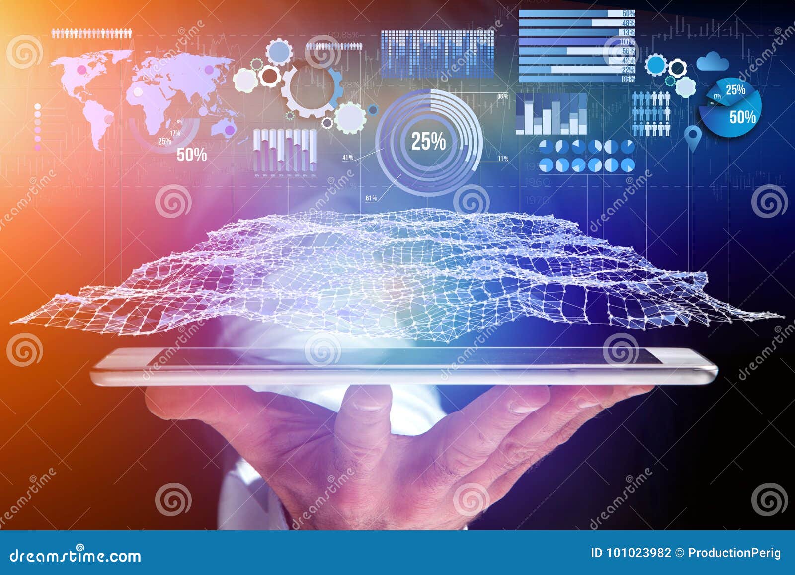 Business Stats Displayed As Graph and Chart on a Futuristic Interface ...