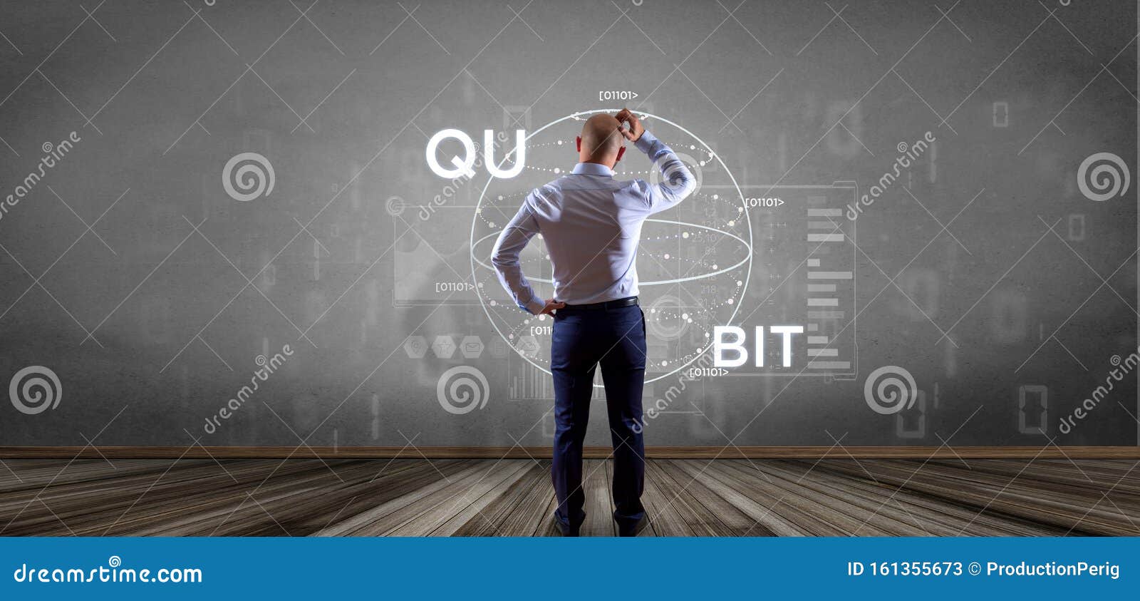 Businessman in Front of a Wall with Quantum Computing Concept with ...