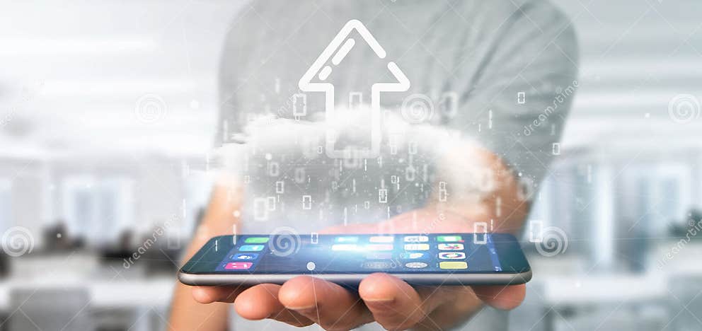 Businessman Holding a Binary Cloud with Upload Internet Arrow 3d Rendering Stock Photo - Image ...