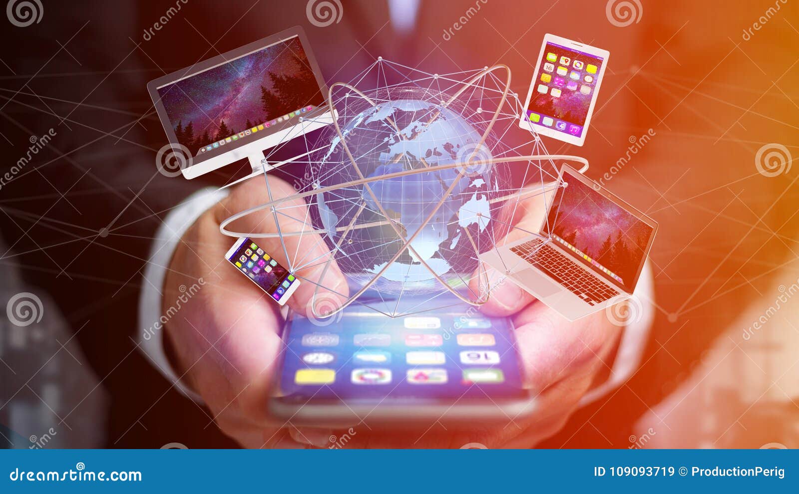 View of a Businessman Holding a Computer and Devices Displayed O Stock ...