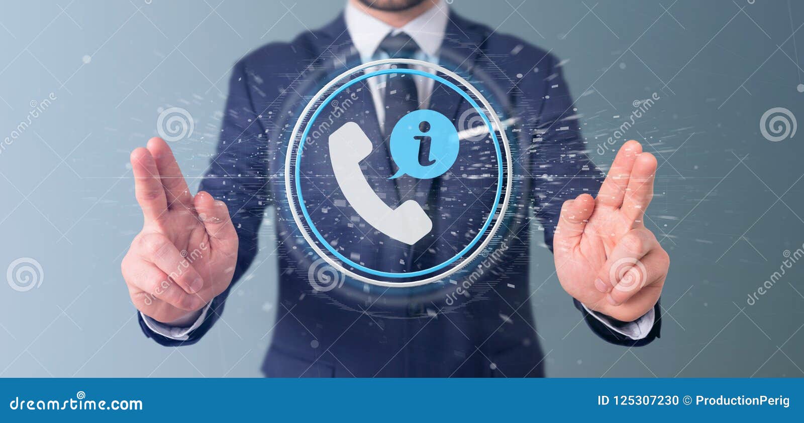 Businessman Holding a Customer and Assistance Hotline Service Bu Stock ...