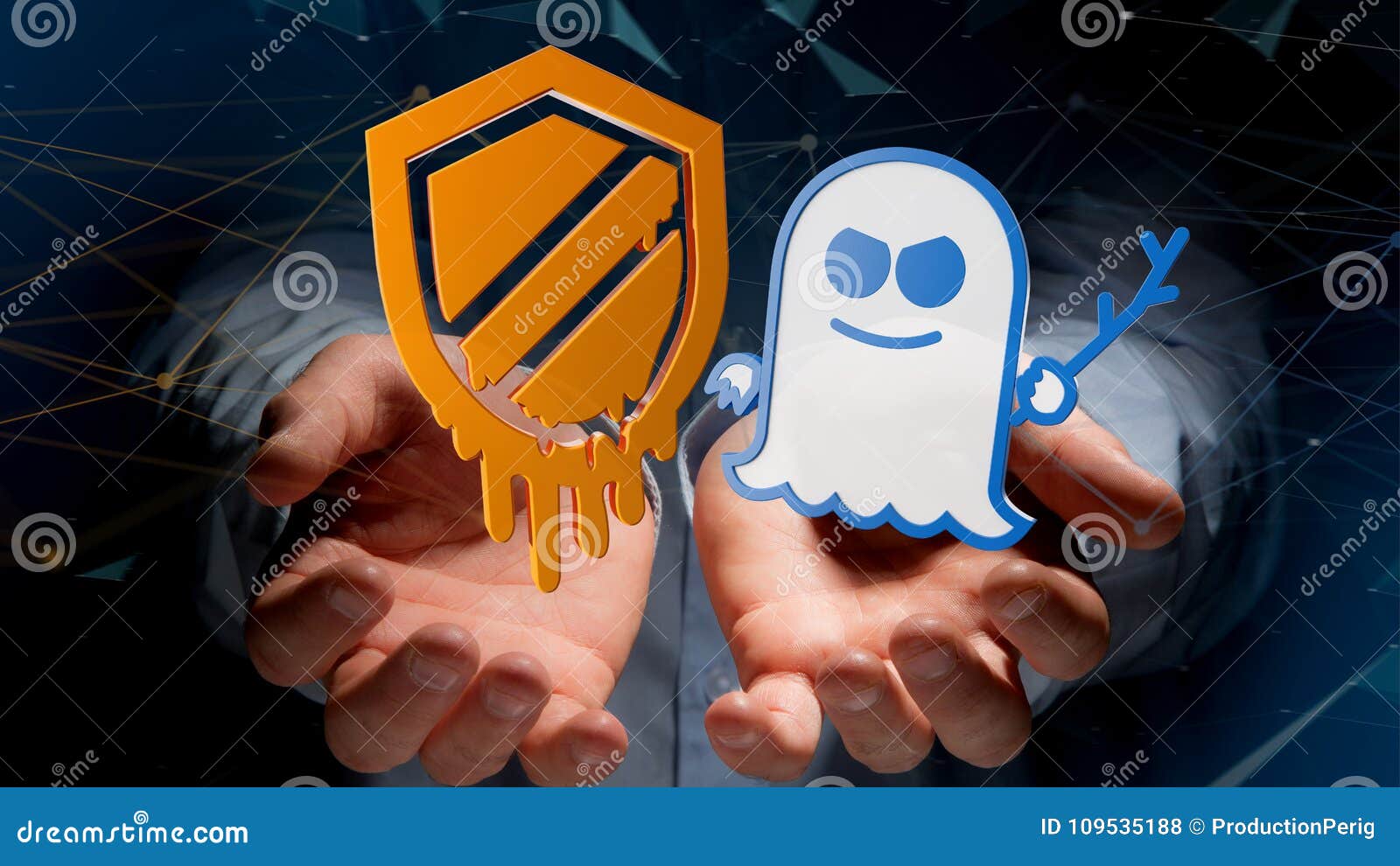 Businessman Holding a Meltdown and Spectre Processor Attack with Stock ...