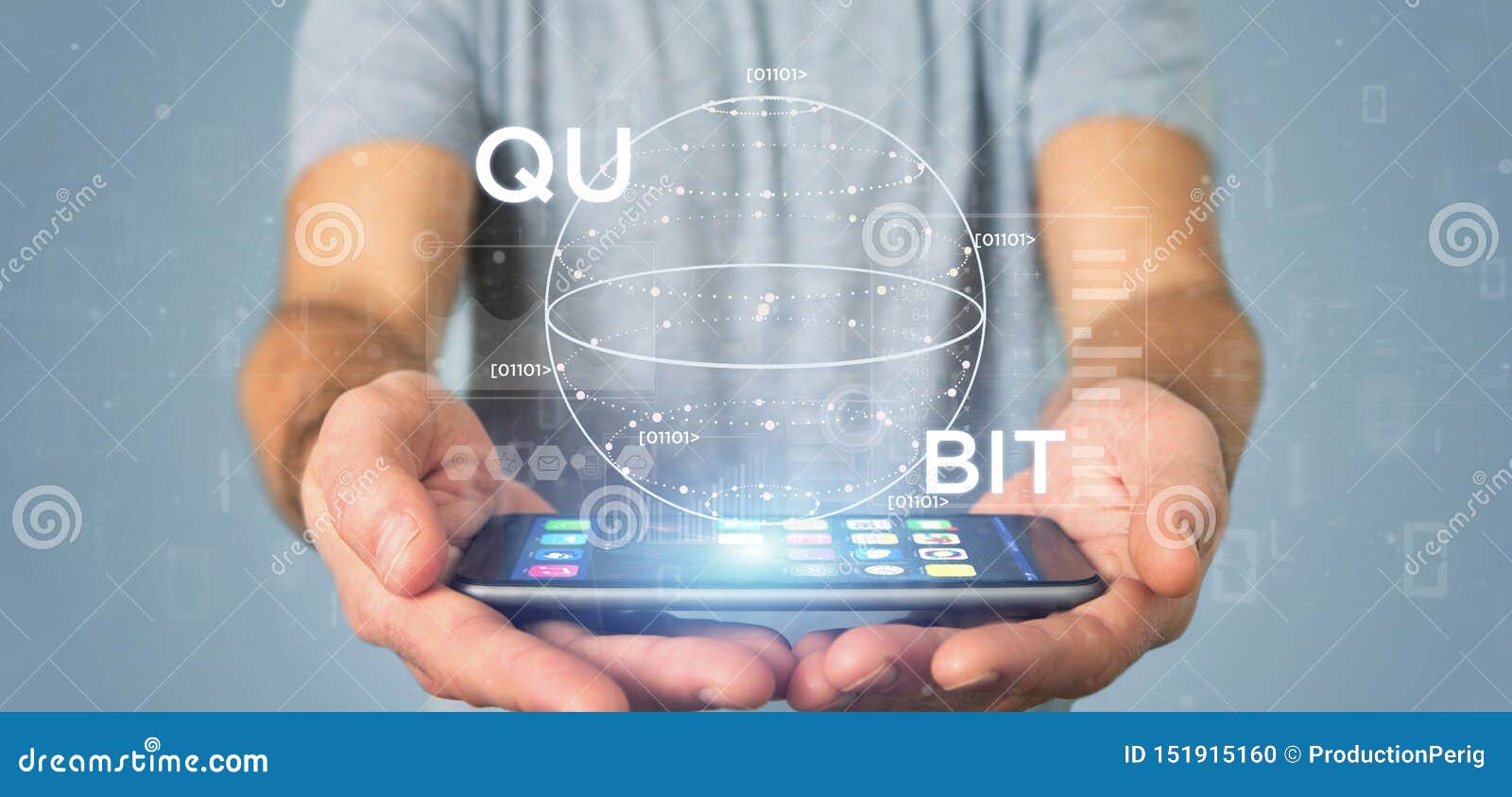 Businessman Holding Quantum Computing Concept with Qubit Icon 3d ...