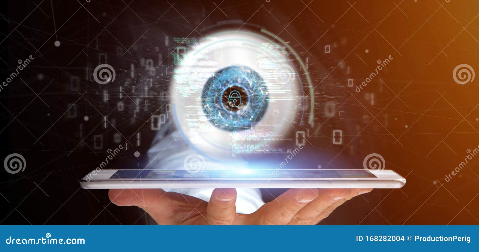 Businessman Holding a Visual Recognition Eye Concept with Data - 3d ...