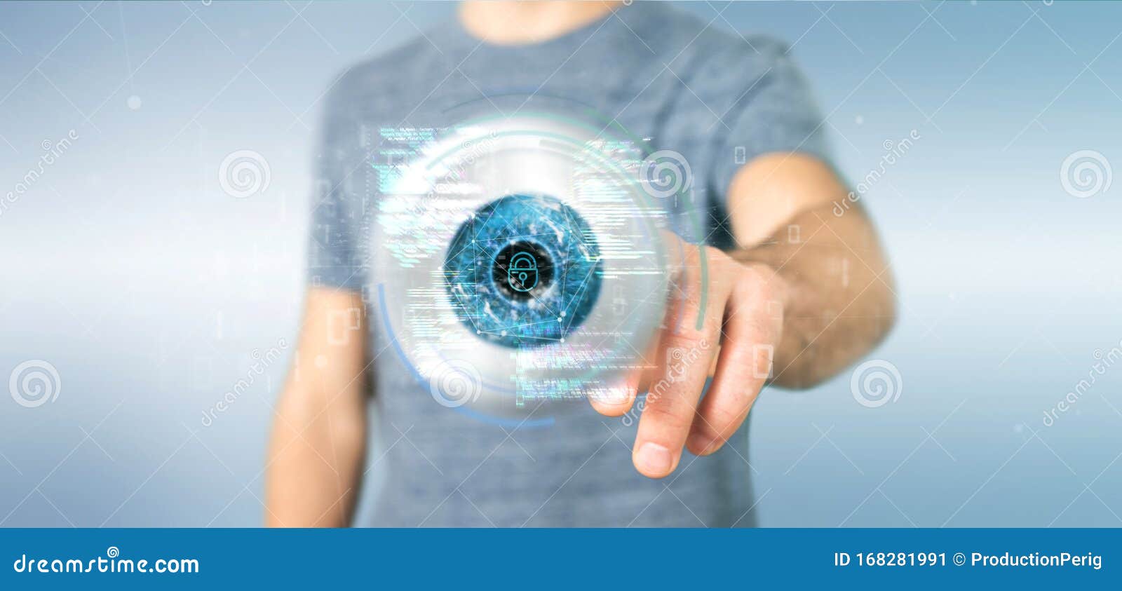 Businessman Holding a Visual Recognition Eye Concept with Data - 3d ...