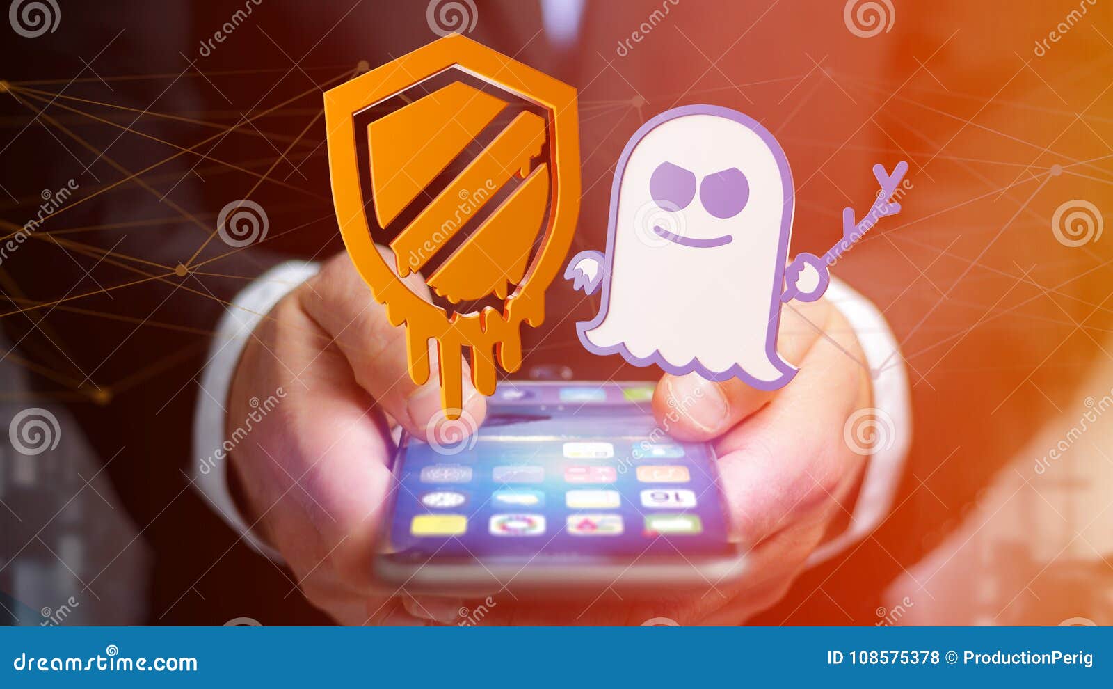 Businessman Using a Smartphone with a Meltdown and Spectre Processor ...