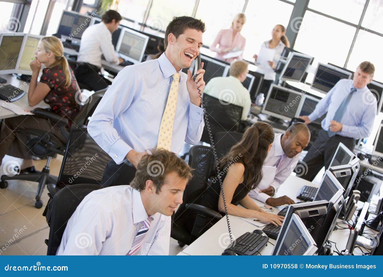 View of Busy Stock Traders Office Stock Photo - Image of multi ...