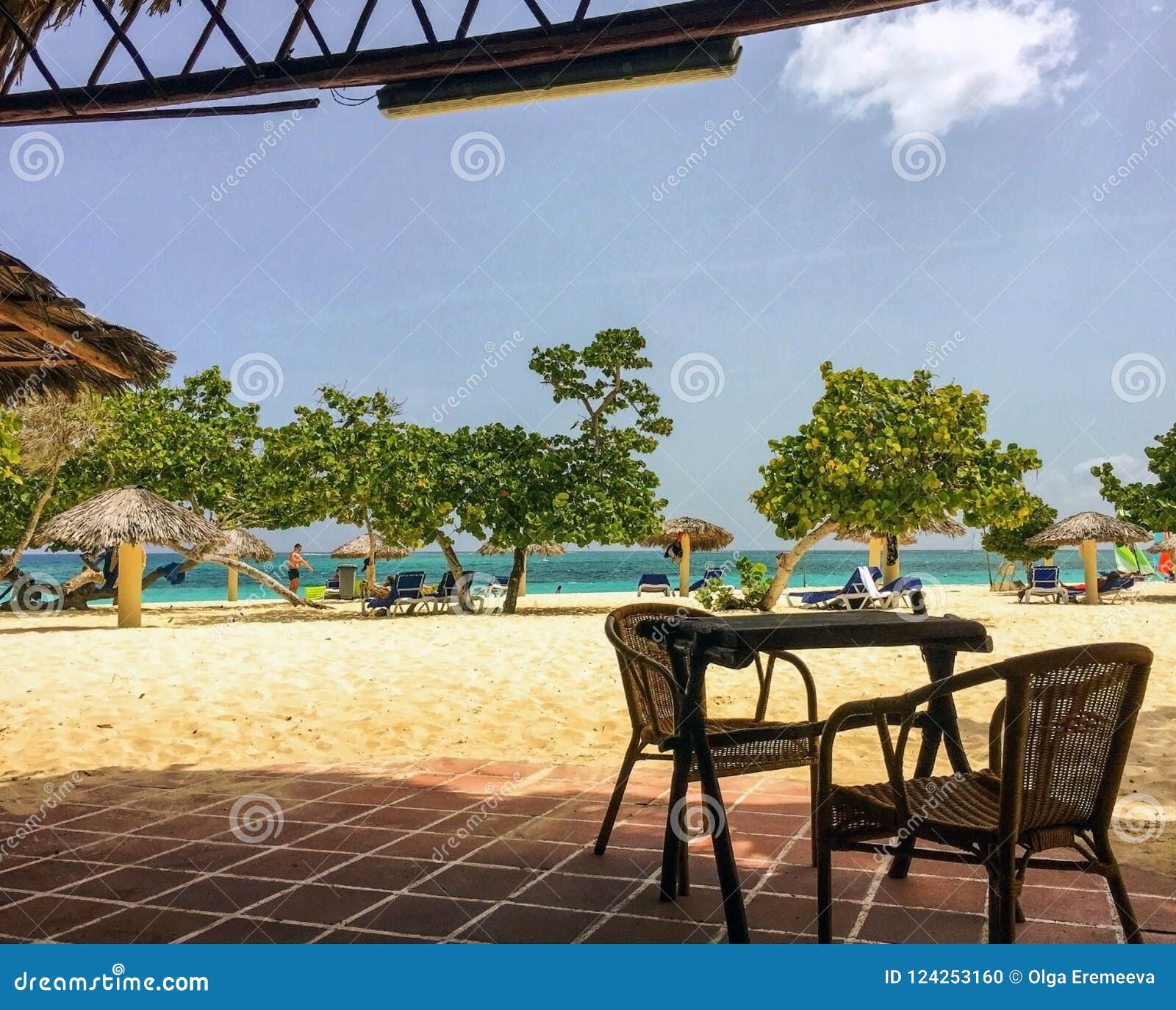 View on Busy Tropical Beach from Inside Restaurant Stock Photo - Image ...