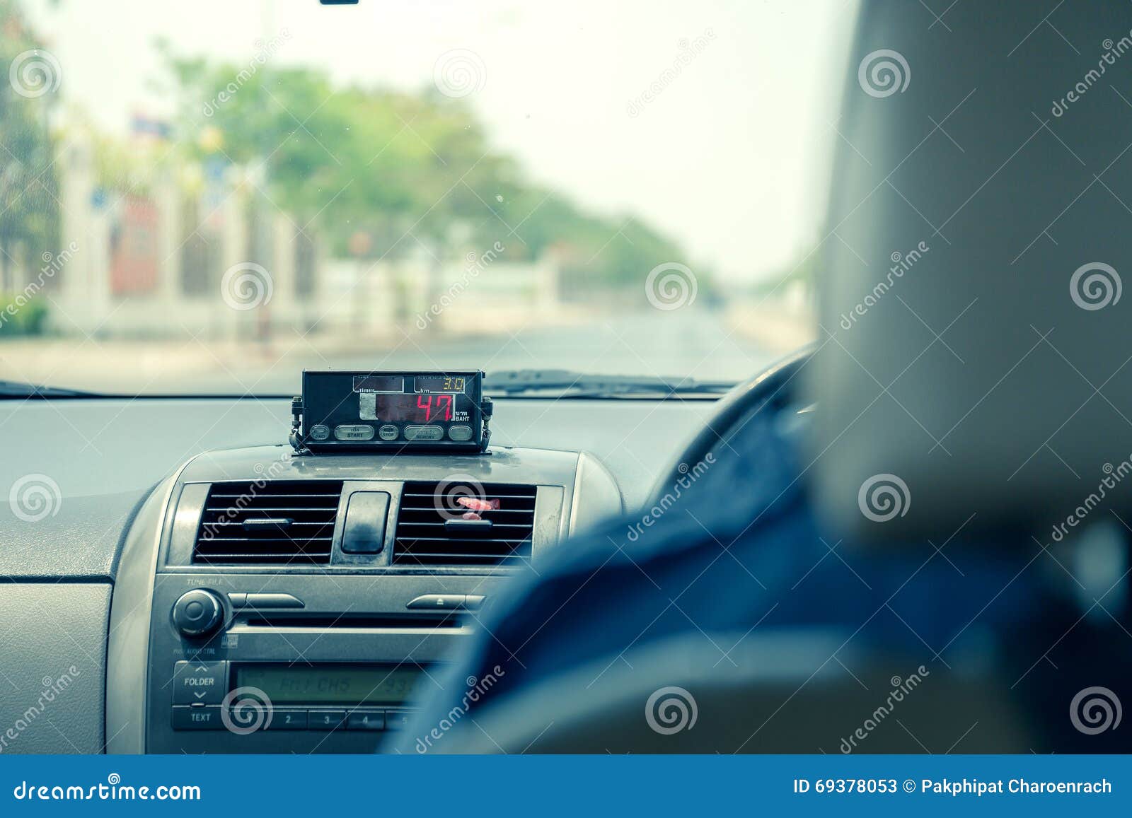 View From Cab With Meter Display Time, Distance And Fare In Dashboard ...