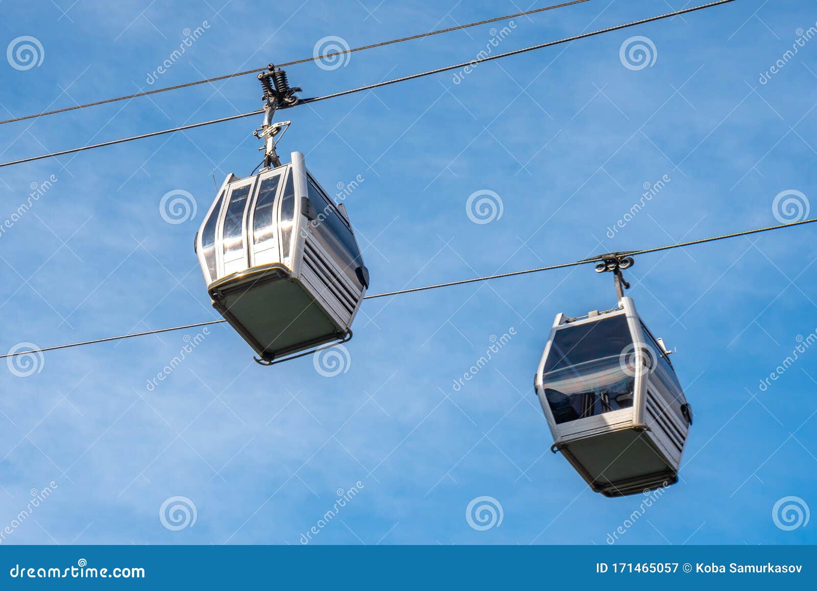 View of Cableway Gondola Cable Car on Blue Sky Background Stock Image ...